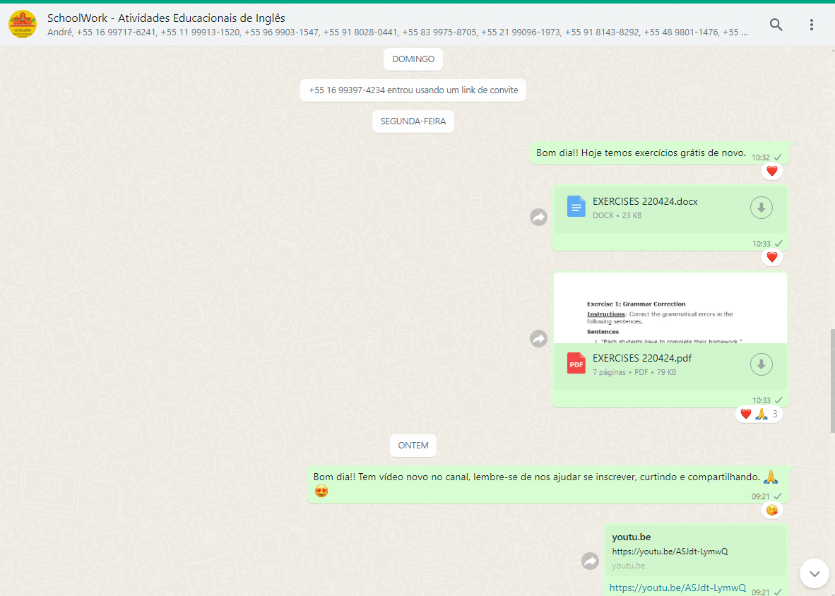 Grupo Whatsapp - SchoolWork- Atividades Educacionais em Inglês
